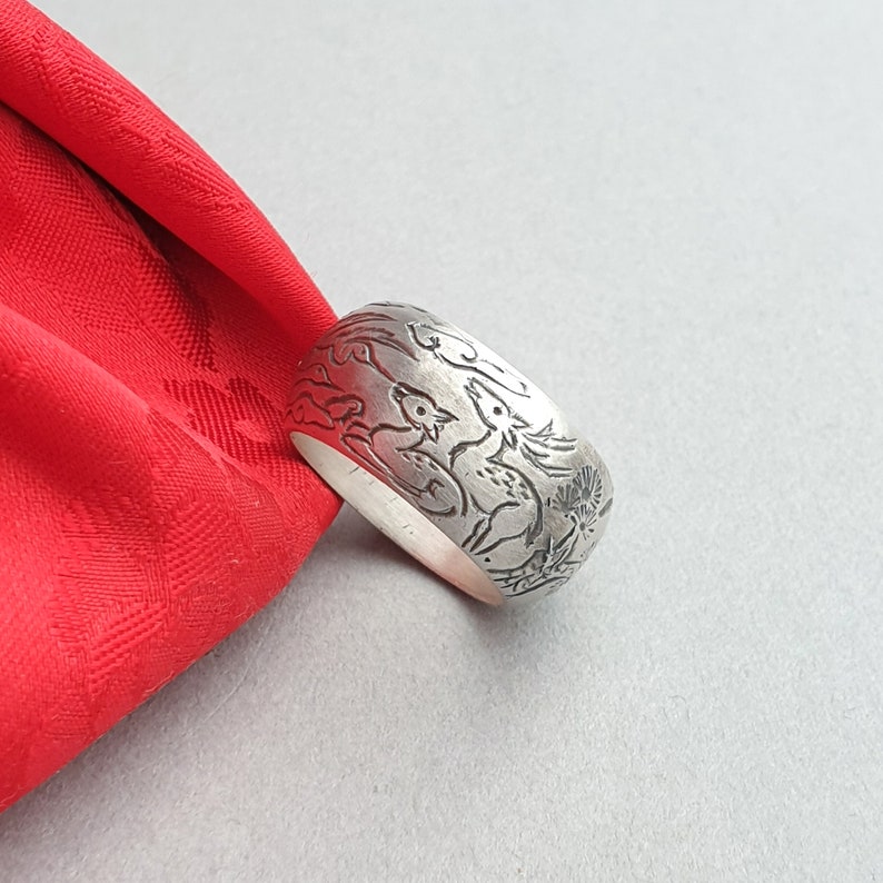 Hand Carved Sterling Silver Ring – Korean Longevity Symbols, Artisan ...