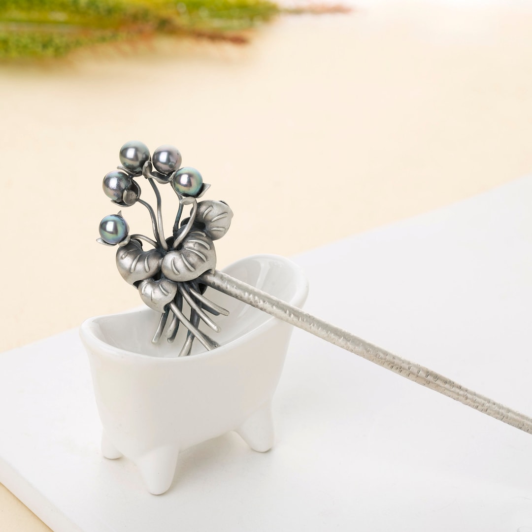 Sterling Silver Binyeo Hair Stick: Korean Hanbok Jewelry, Tahiti Pearl ...