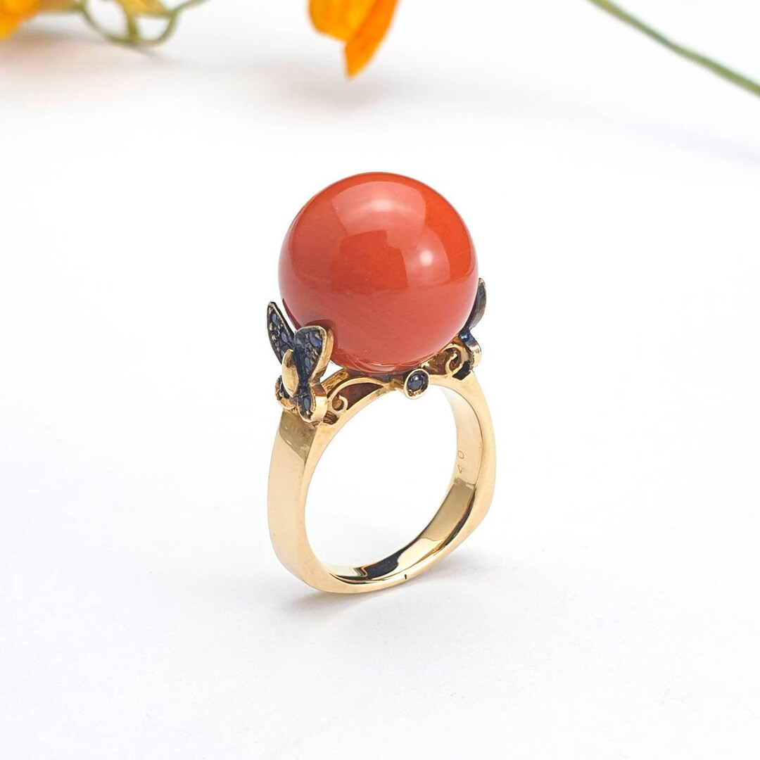 Stuunig Big Natural Coral Ring Gold - Etsy