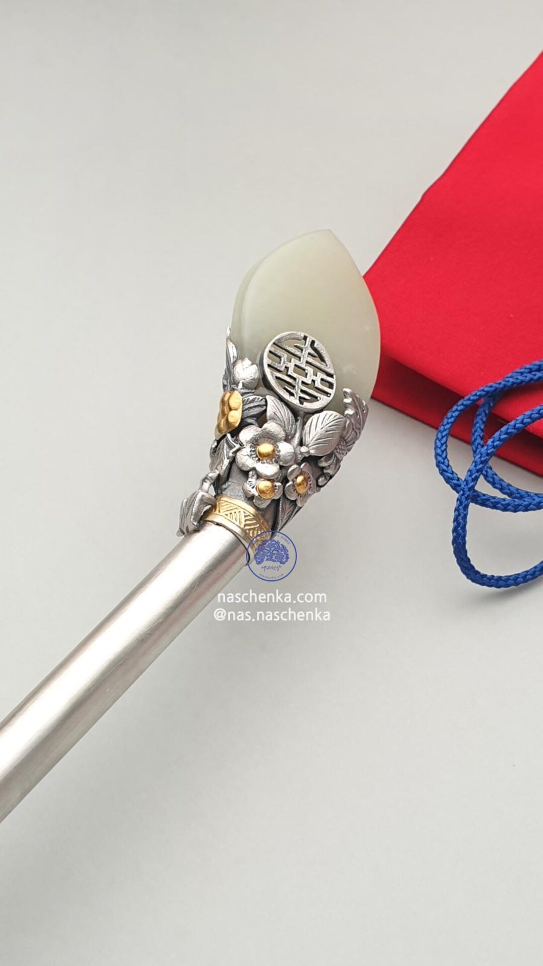 Binyeo 비녀 Authentic Natural White Jade Korea Handcrafted 925 Silver ...