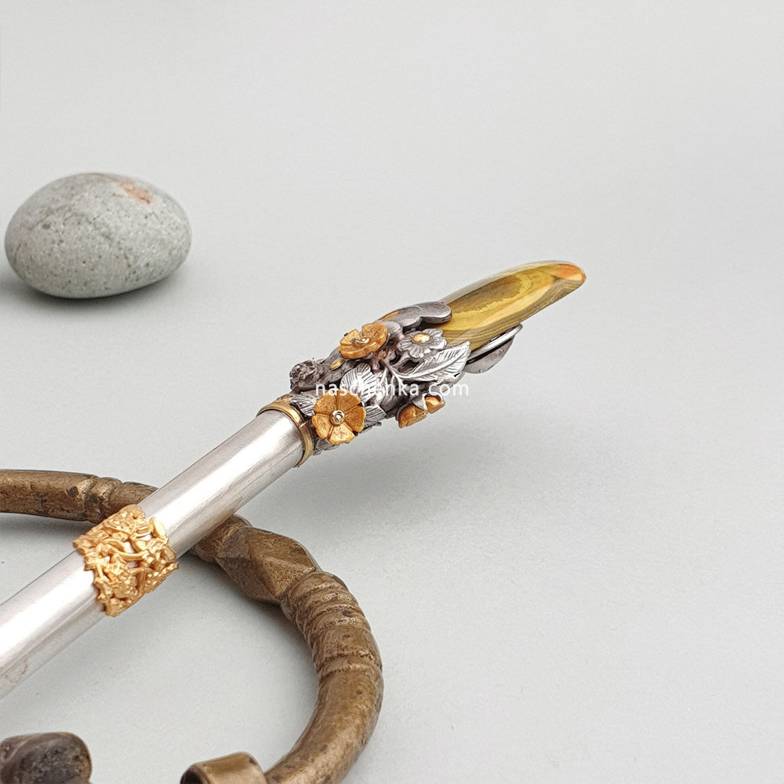 Sterling Silver Binyeo Hairpin | Handcrafted Korean Bird, Jasper ...