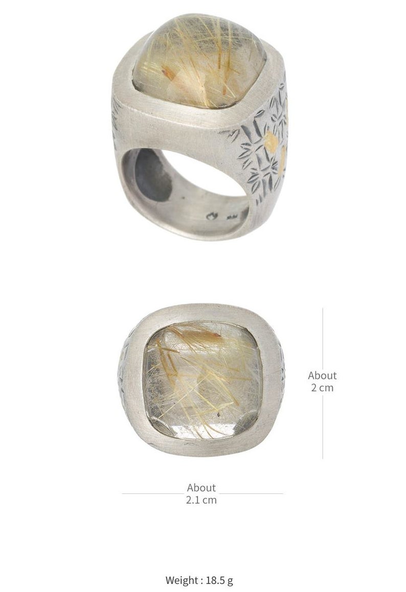 Handmade Sterling Silver Rutilated Quartz Ring, Korean Design - Etsy