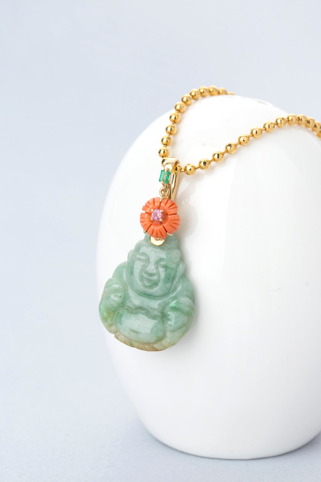 Jade Buddha Jewelry Coral , 14K Buddha Pendant , Solid 14K Gold, Buddha ...