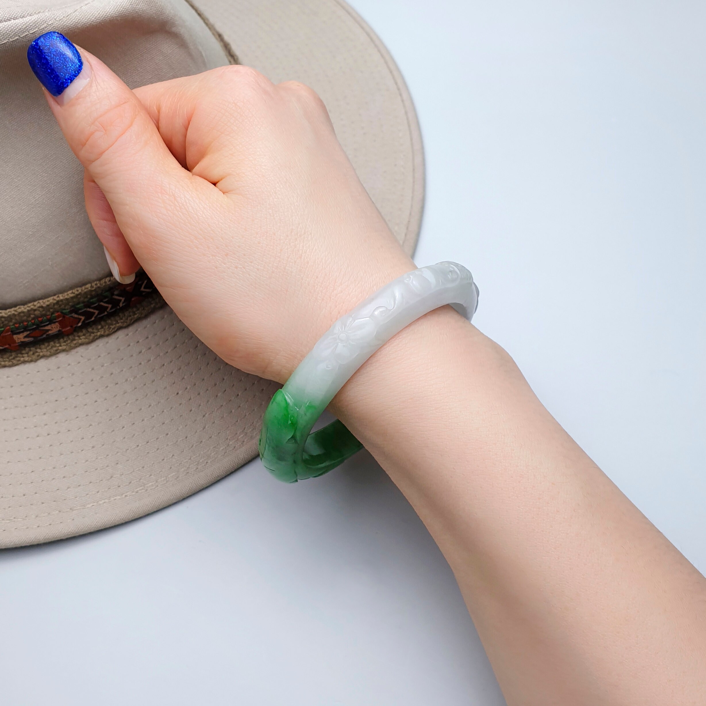 Handmade Green Natural Jadeite Bangle Bracelet, Burmese Jade (5.5 Cm ...