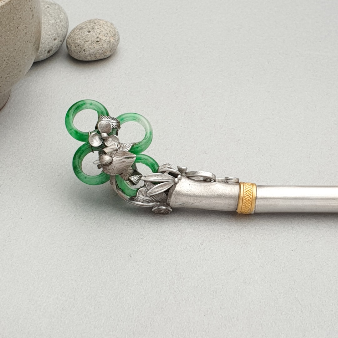 Sterling Silver Binyeo Hairpin With Jade Flower | Korean Hanbok Jewelry ...