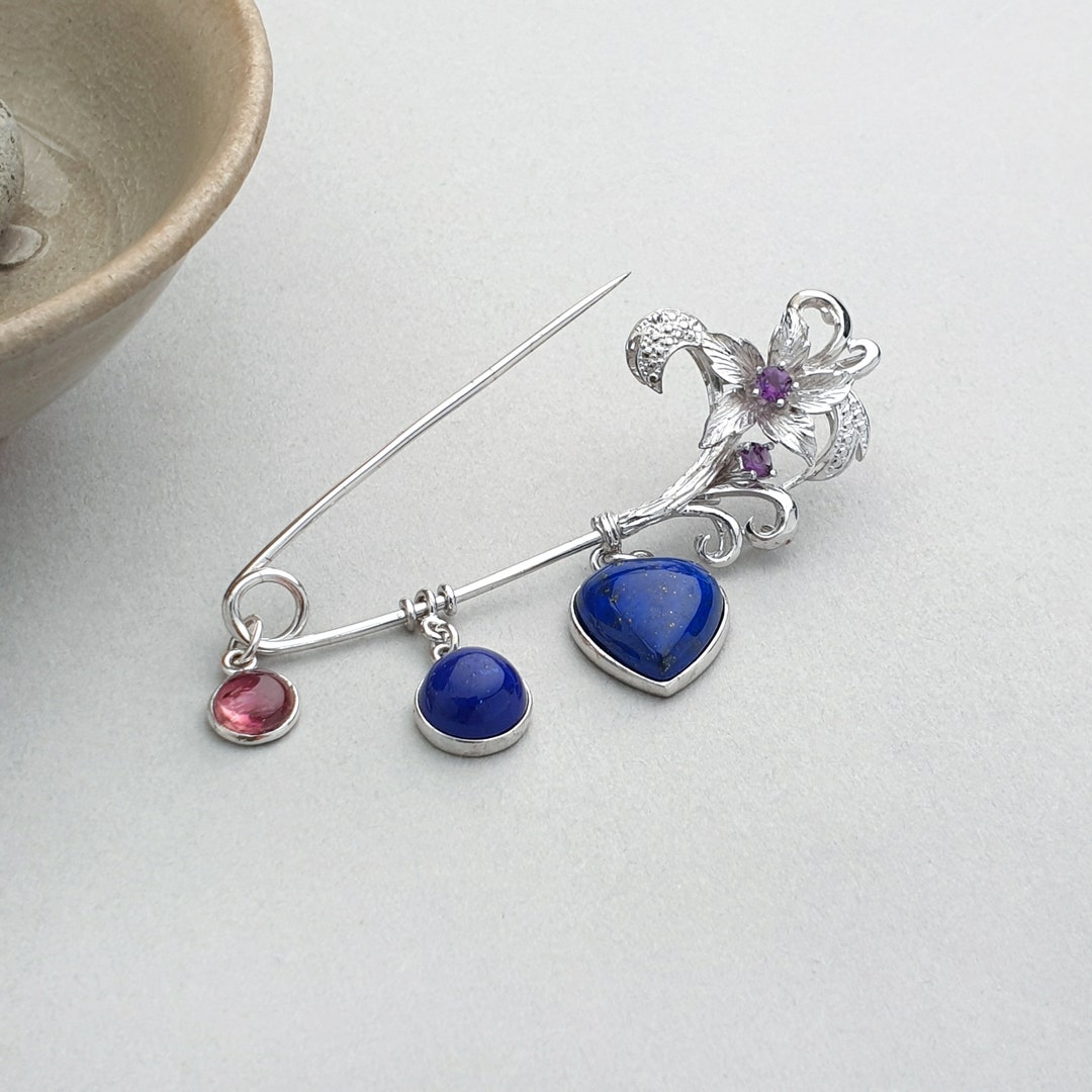 Seoul Traditional Korean Accessories Korean Brooch Pin Silver , Lapis ...