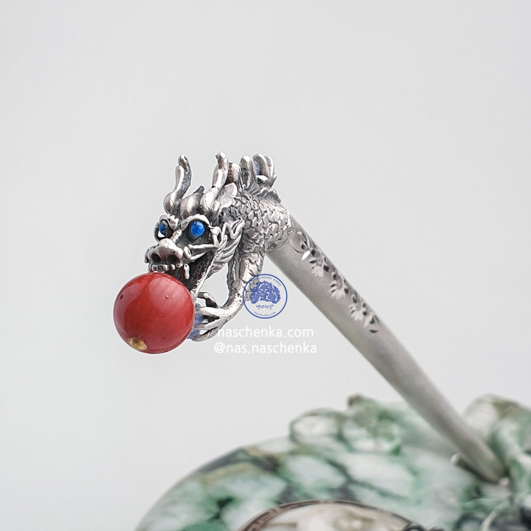 NASCHENKA Seoul 18.5 Cm >> Silver Hand Carved Binyeo 비녀 Sterling Silver ...