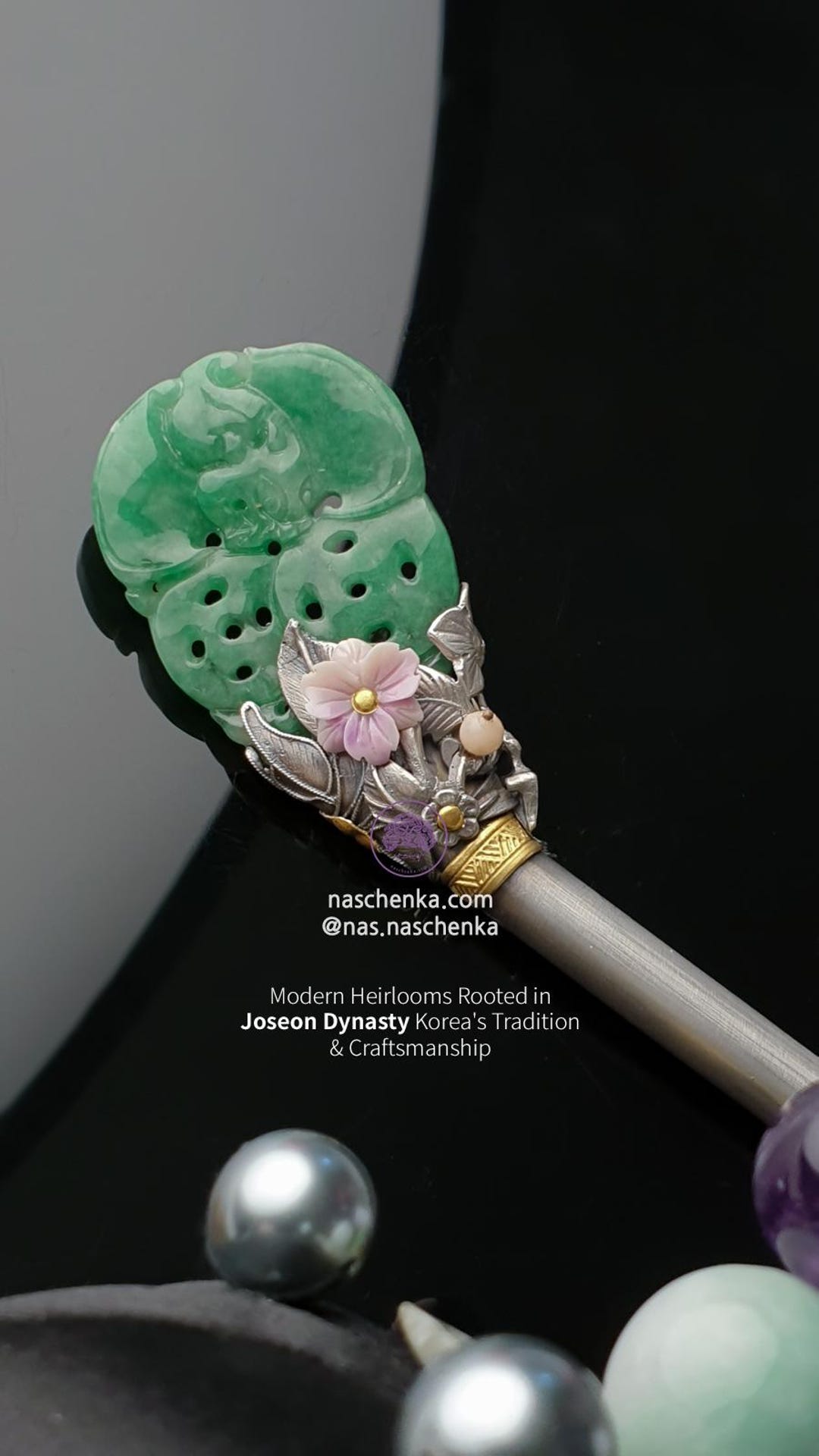 Handmade Jade Sterling Silver Binyeo Hairpin | Korean Hanbok Hair Stick ...