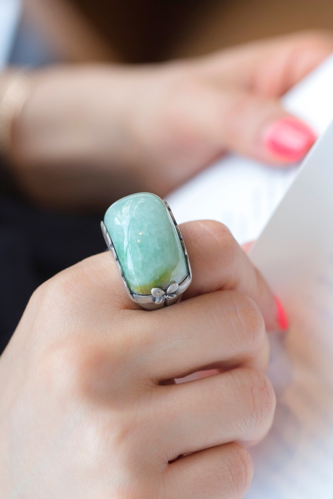 Jade Silver Craft Ring by NASCHENKA • Your Size Custom Ring • Best ...
