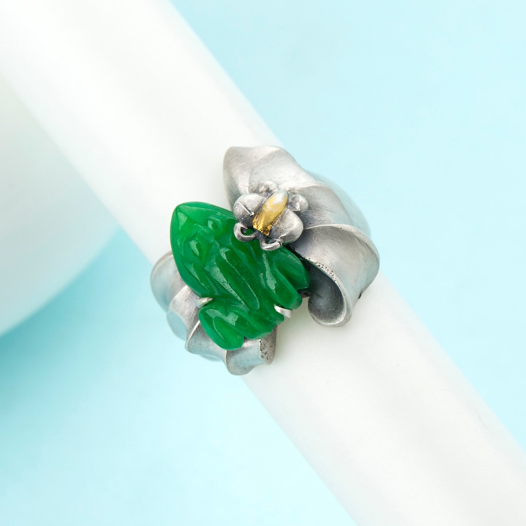 Green Jade Frog Rings Silver , Korea Silver Ring NASCHENKA - Etsy