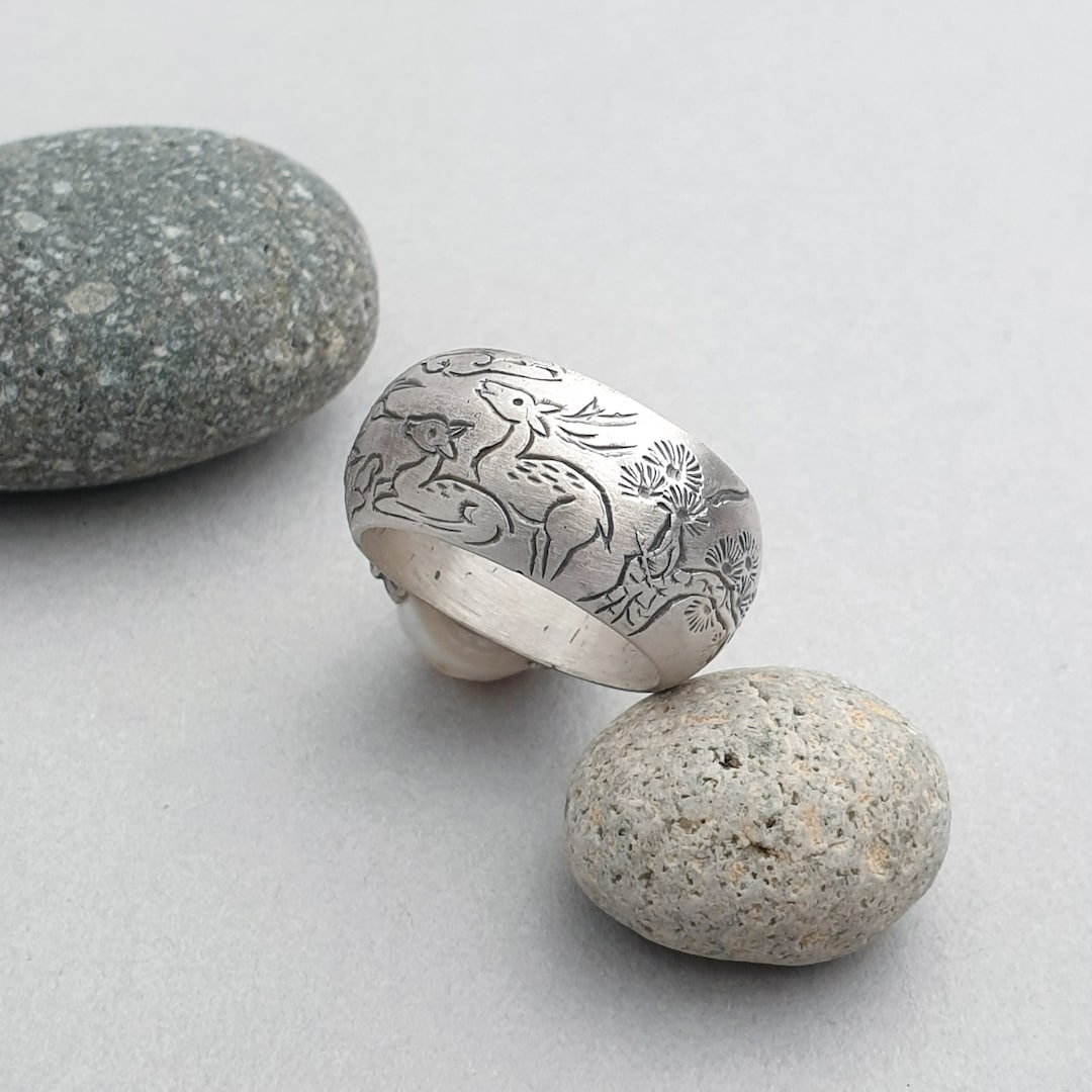Sterling Silver Ring Carved With Korea's Ten Symbols of Longevity ...