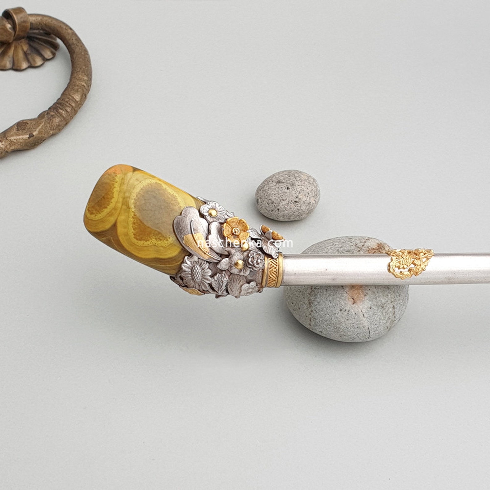 Sterling Silver Binyeo Hairpin | Handcrafted Korean Bird, Jasper ...