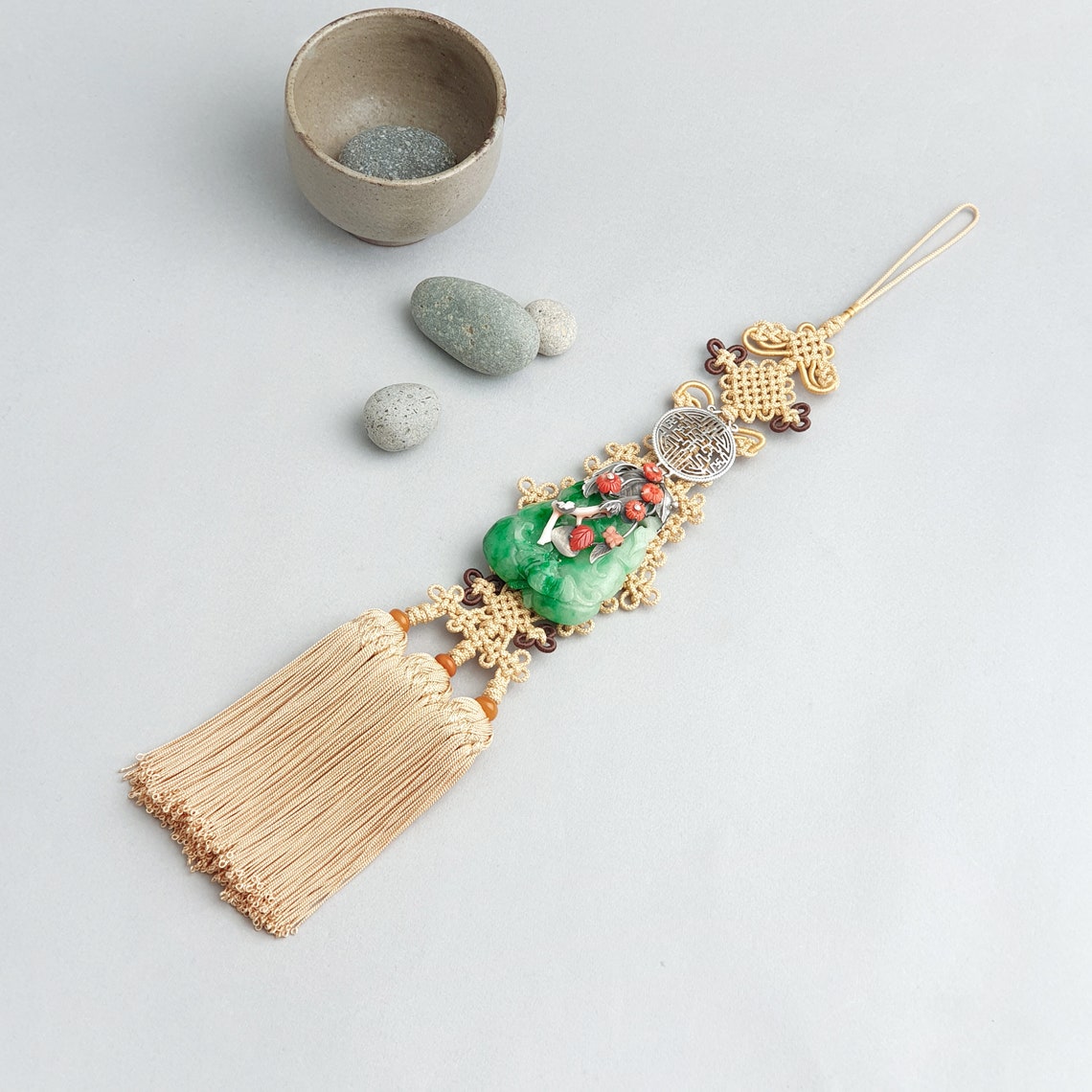 Korean Silk Norigae Tassel with Natural Jade Pendant – Traditional ...