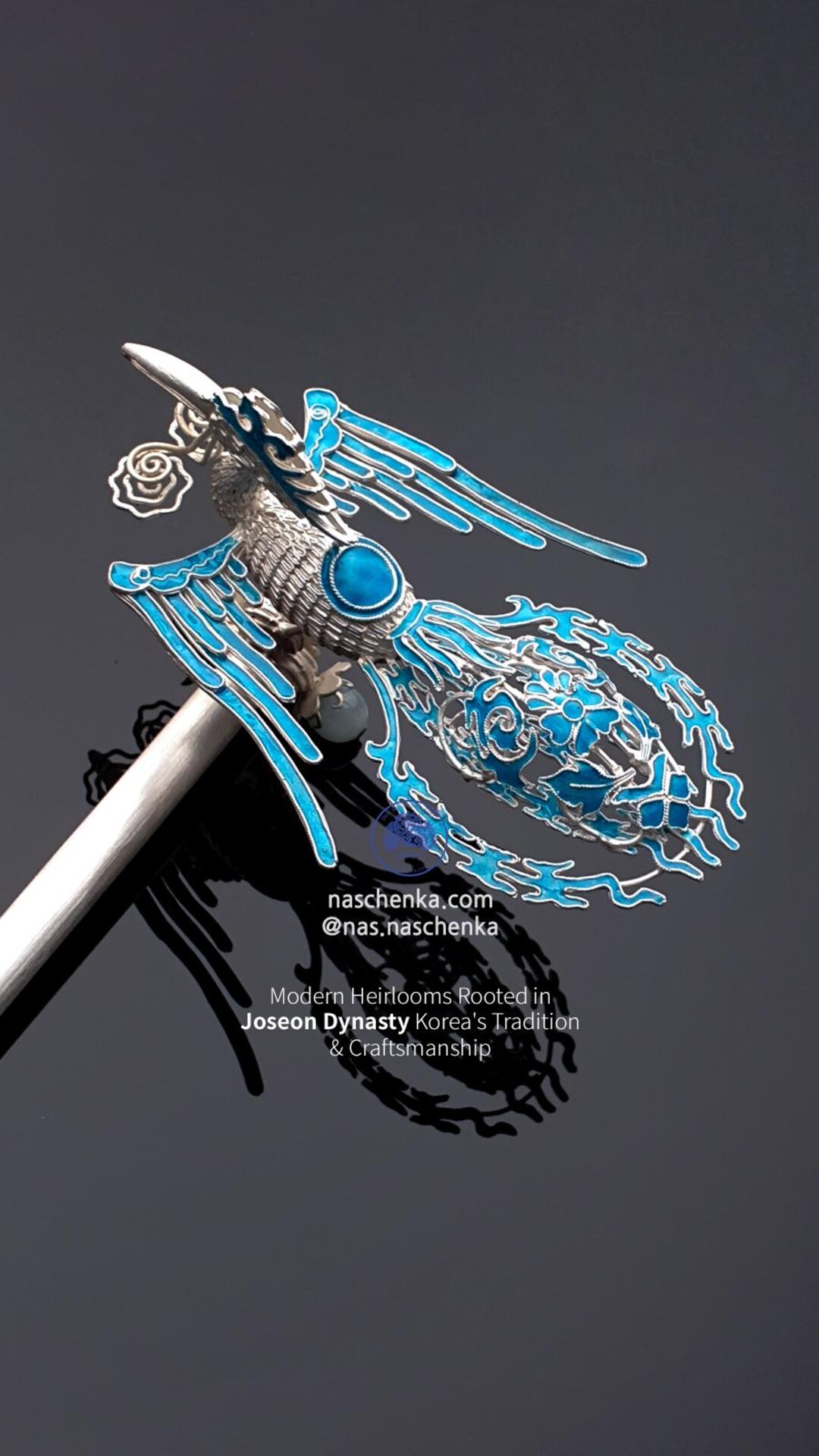Blue Phoenix Binyeo: Korean Sterling Silver Hair Pin - Etsy