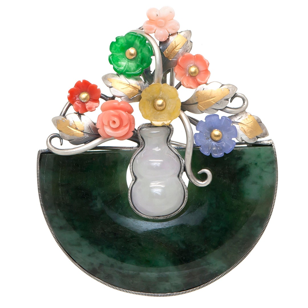 Seoul Jade & Coral NASCHENKA Traditional Korean Hanbok Brooch Pin ...