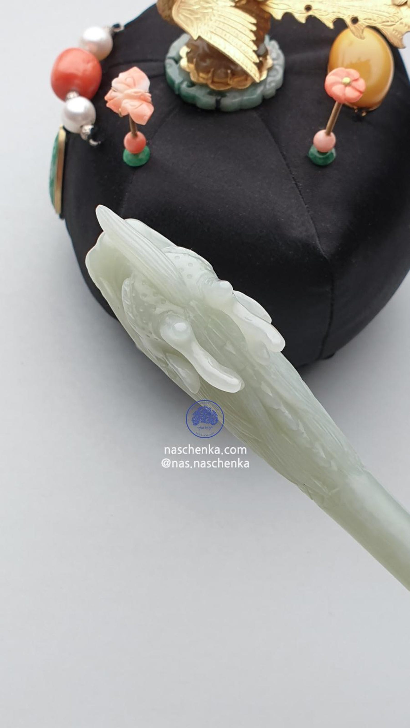 Dragon Handcrafted White Jade Binyeo 비녀 Exquisite Hand-carved Jade ...