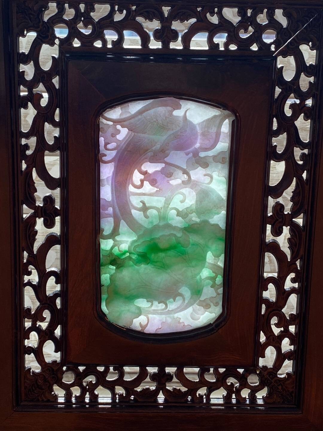 Hand Carved Natural Jadeite Jade Wall Decor, Ebony Frame, Vintage ...