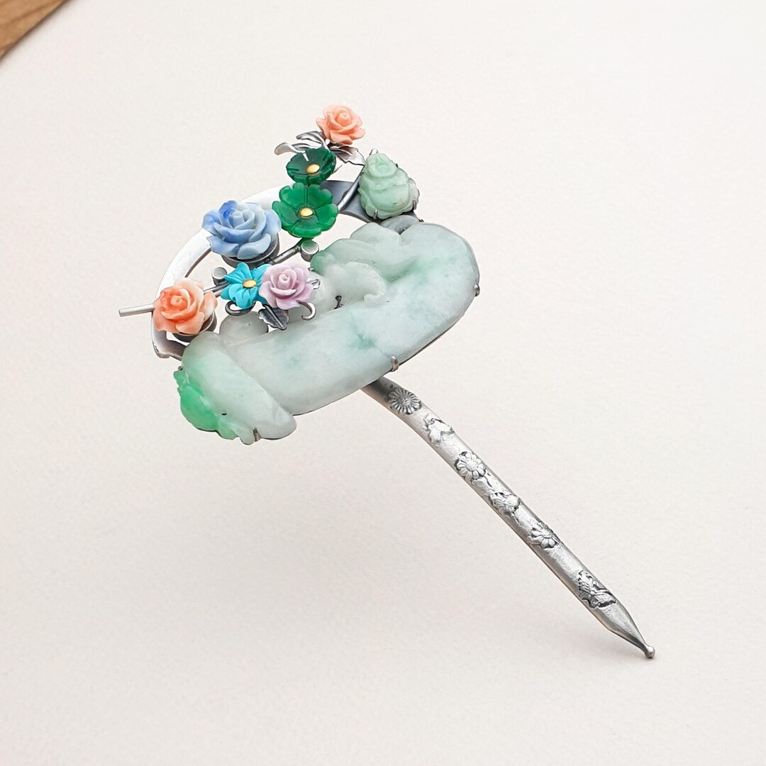 Jade Hair Stick, Korean Hanbok Accessories, Sterling Silver Hair Pin ...