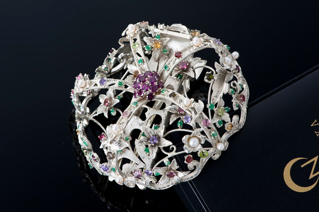Sterling Silver Floral Binyeo Hairpin | Korean Gemstone Hair Stick ...