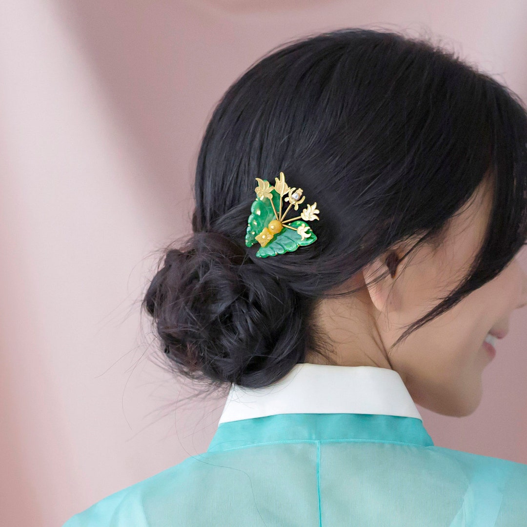 Jade & Silver Korean Top Silver Craft Hair Pin Kdrama, Korean Jade Hair ...