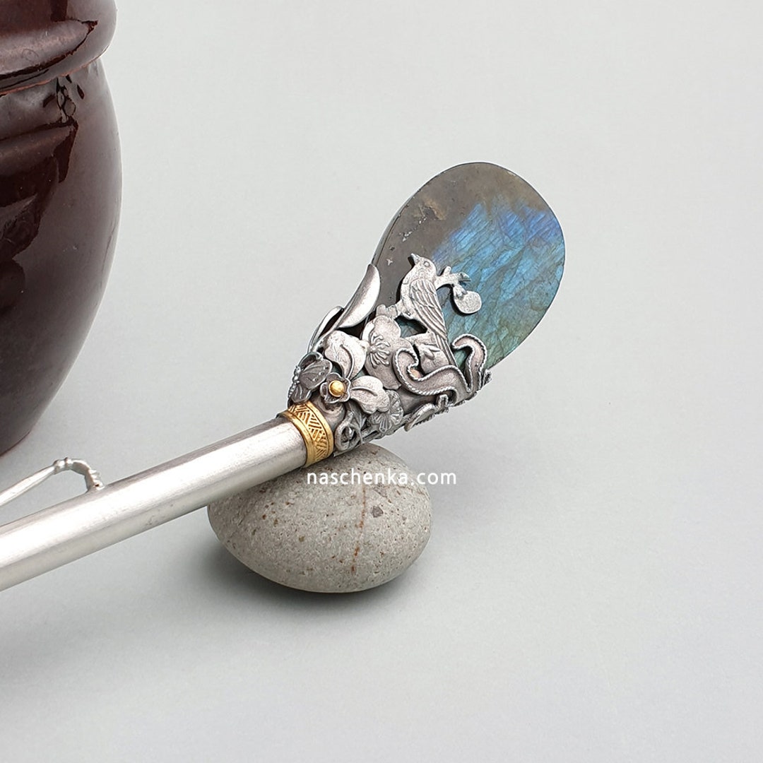 Korean Hair Binyeo Natural Labradorite Silver Artisan Binyeo - Korean ...