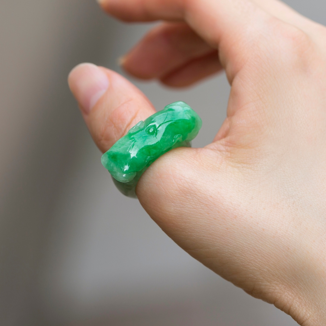 Handmade Green Jade Band Ring, Sterling Silver Frame Option - Etsy España