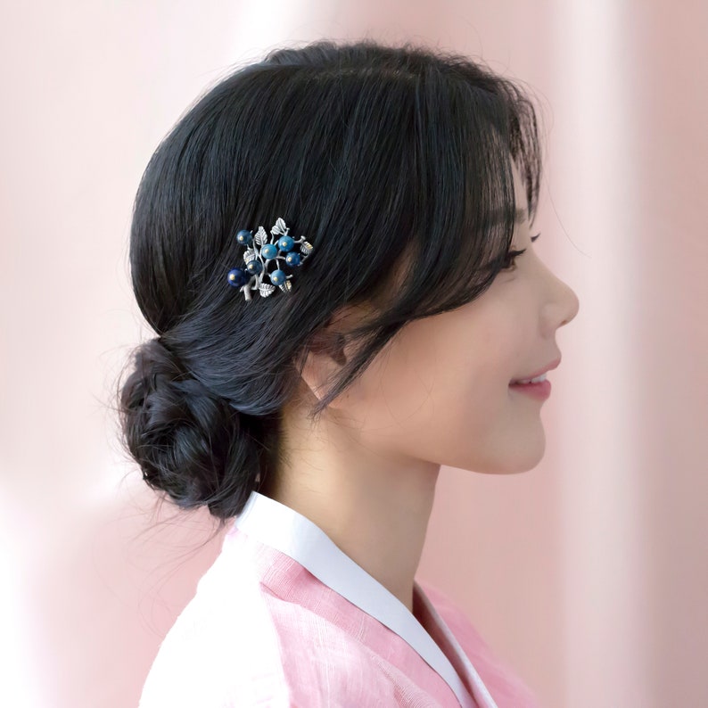 Korean Hair Clip , Traditional Korean Stick for Hanbok, Blue Kyanite ...