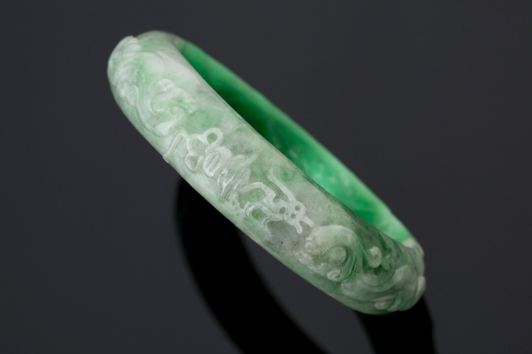 Jade Bangle 5.8 Cm (1.5), Round Shape, Dark Light Green Jadeite Bangle ...
