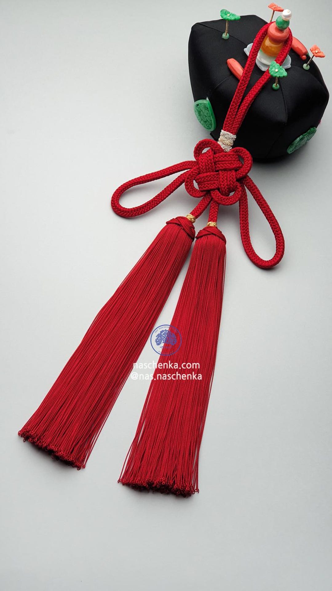 NASCHENKA Traditional Korean Red Norigae Tassel – Luxurious Silk ...