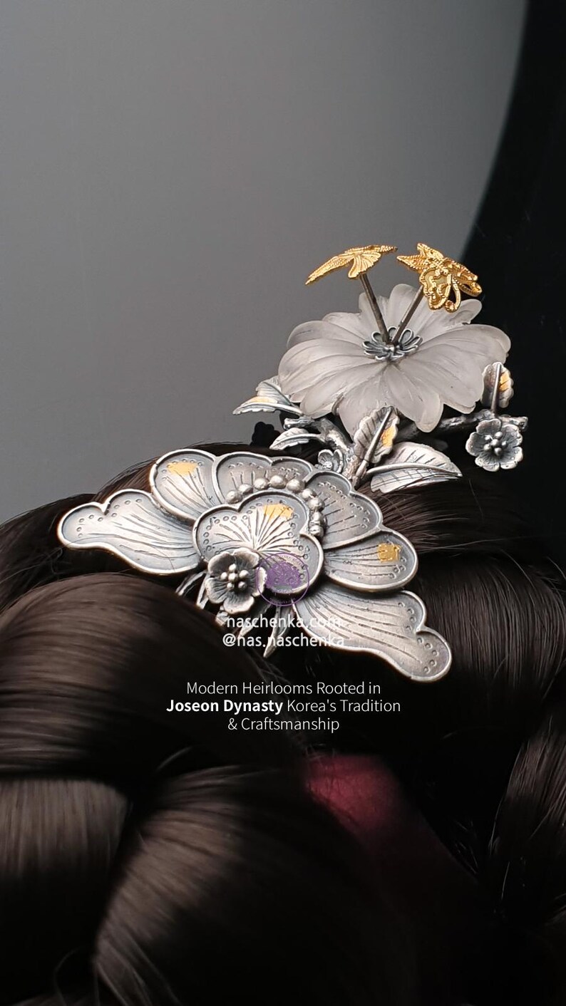 Dwikkoji (뒤꽂이) Korean Traditional NASCHENKA Silver Lotus Hair Pin ...