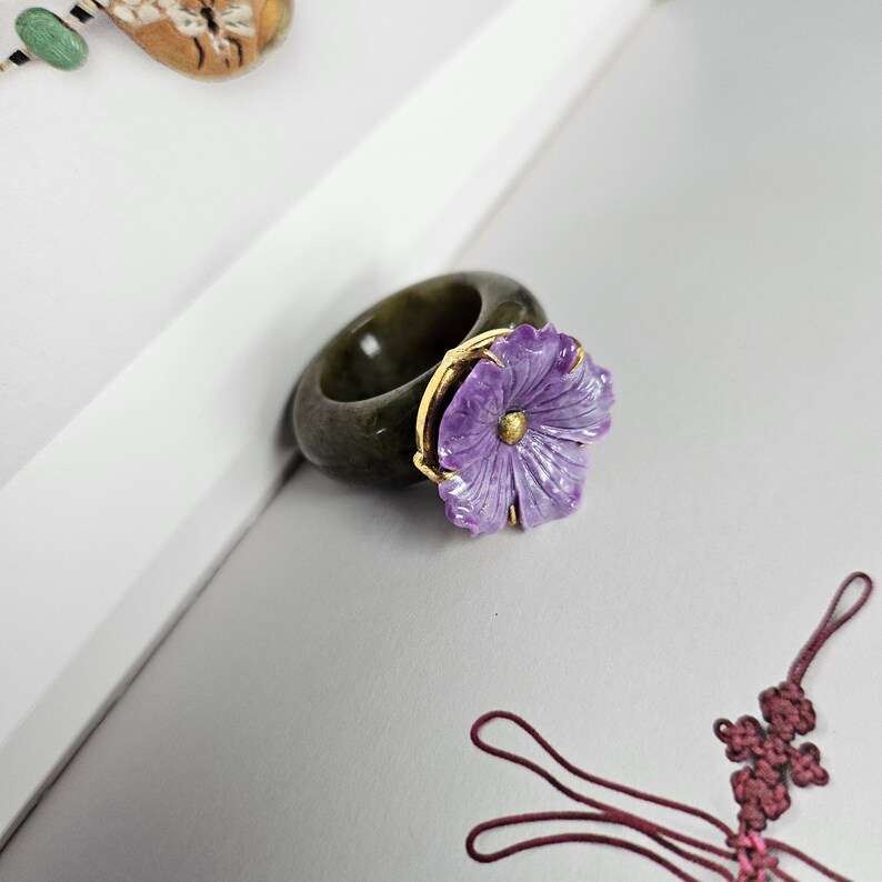 US 7.5 Deep Brown Jade Band Ring / Hanbok Ring Gift Jewelry - Etsy
