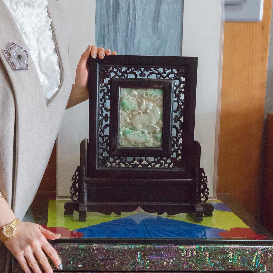 Vintage Jadeite Jade Wall Decor, Ebony Frame, Korean Handmade - Etsy