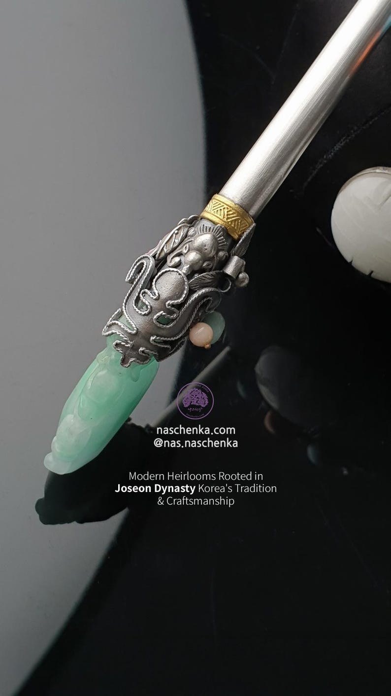 Handmade Sterling Silver Jade Binyeo Hairpin | Korean Traditional Hair ...