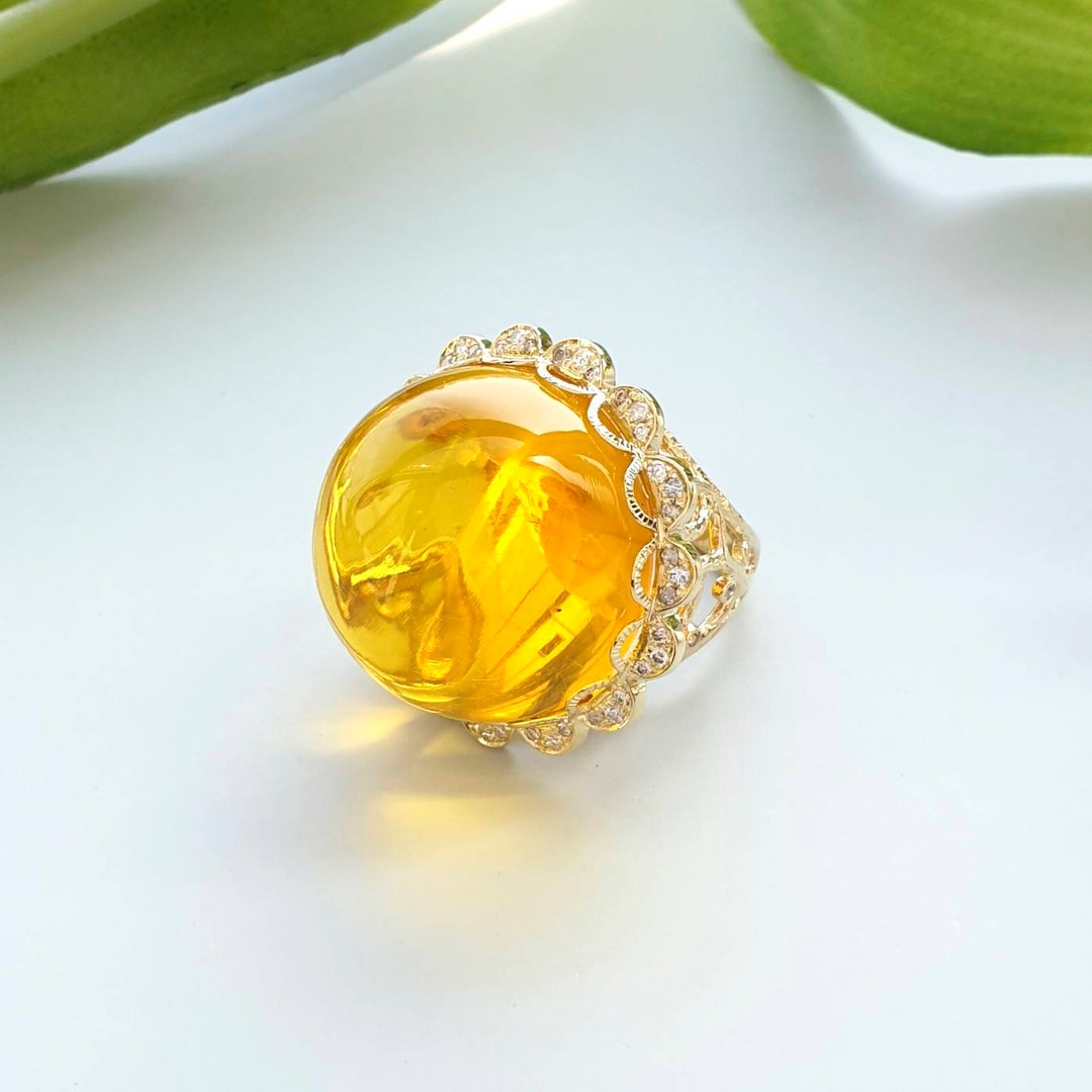 Gemstone Ring Wonderful Amber Ring Yellow Amber Ring, Amber Ring, Gold ...