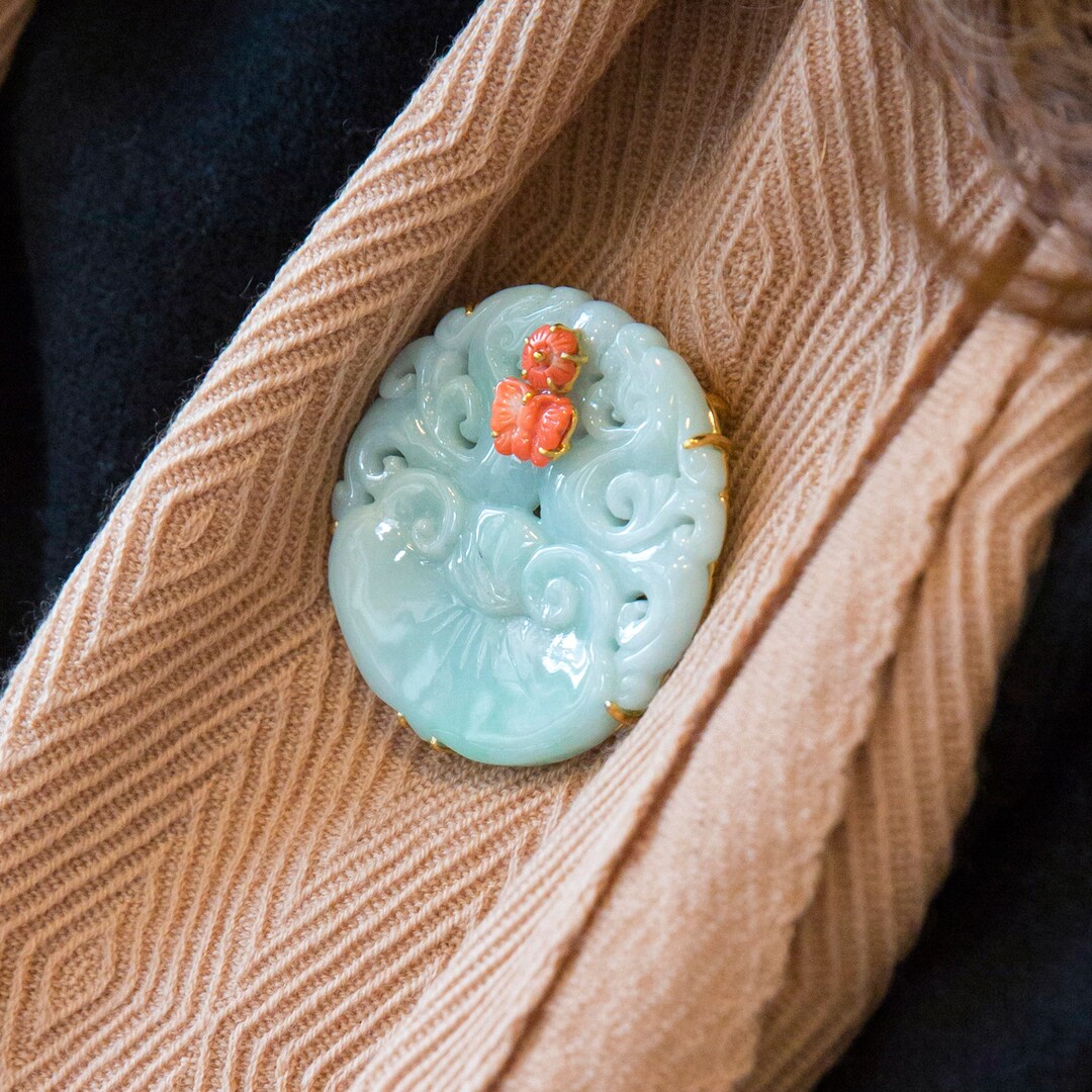 Korean Historical Jewelry Coral Jade Korea Pendant Brooch Korea Hanbok ...