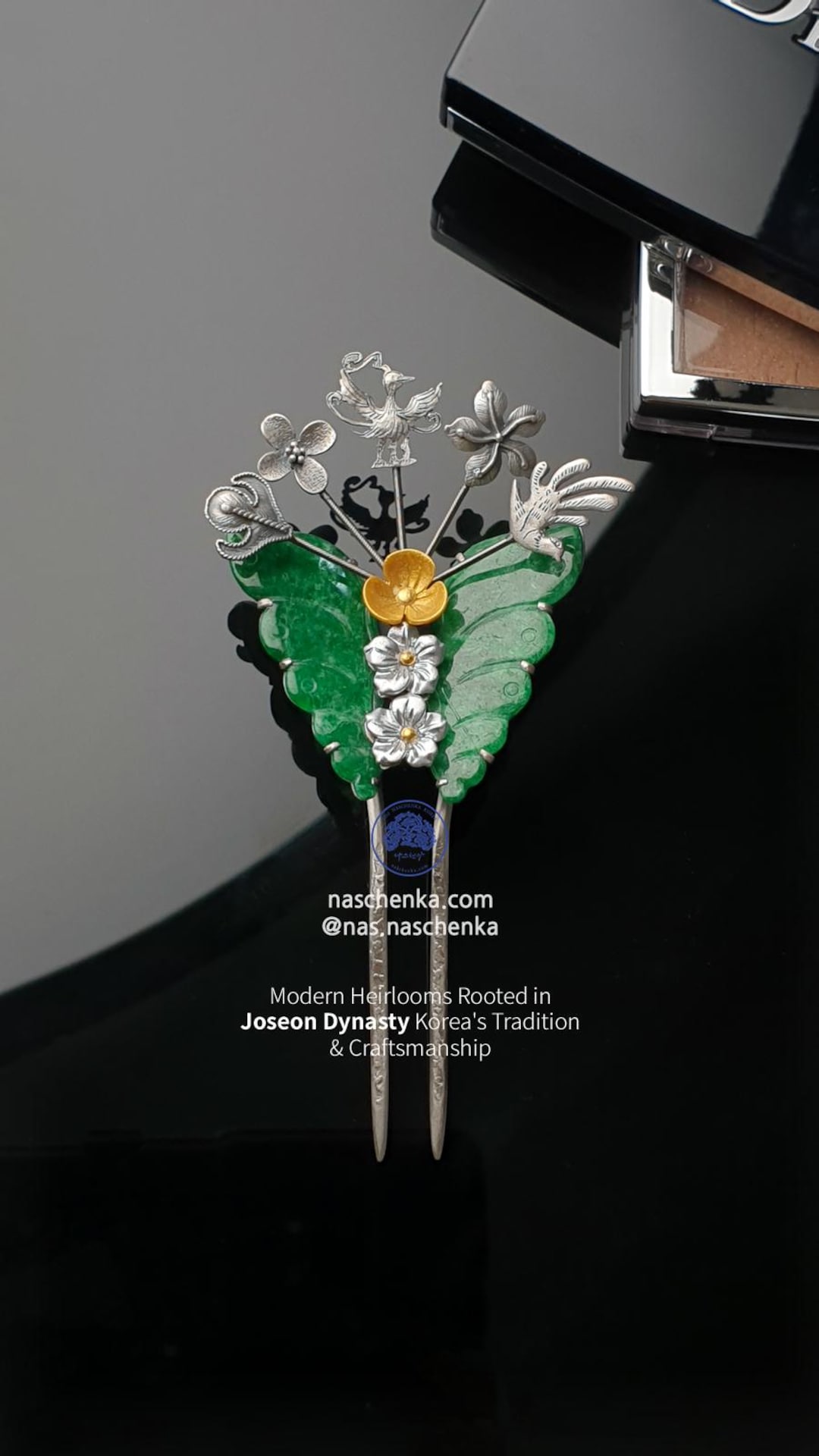 Handcrafted Sterling Silver Jade Hairpin With Five Dangling Charms ...