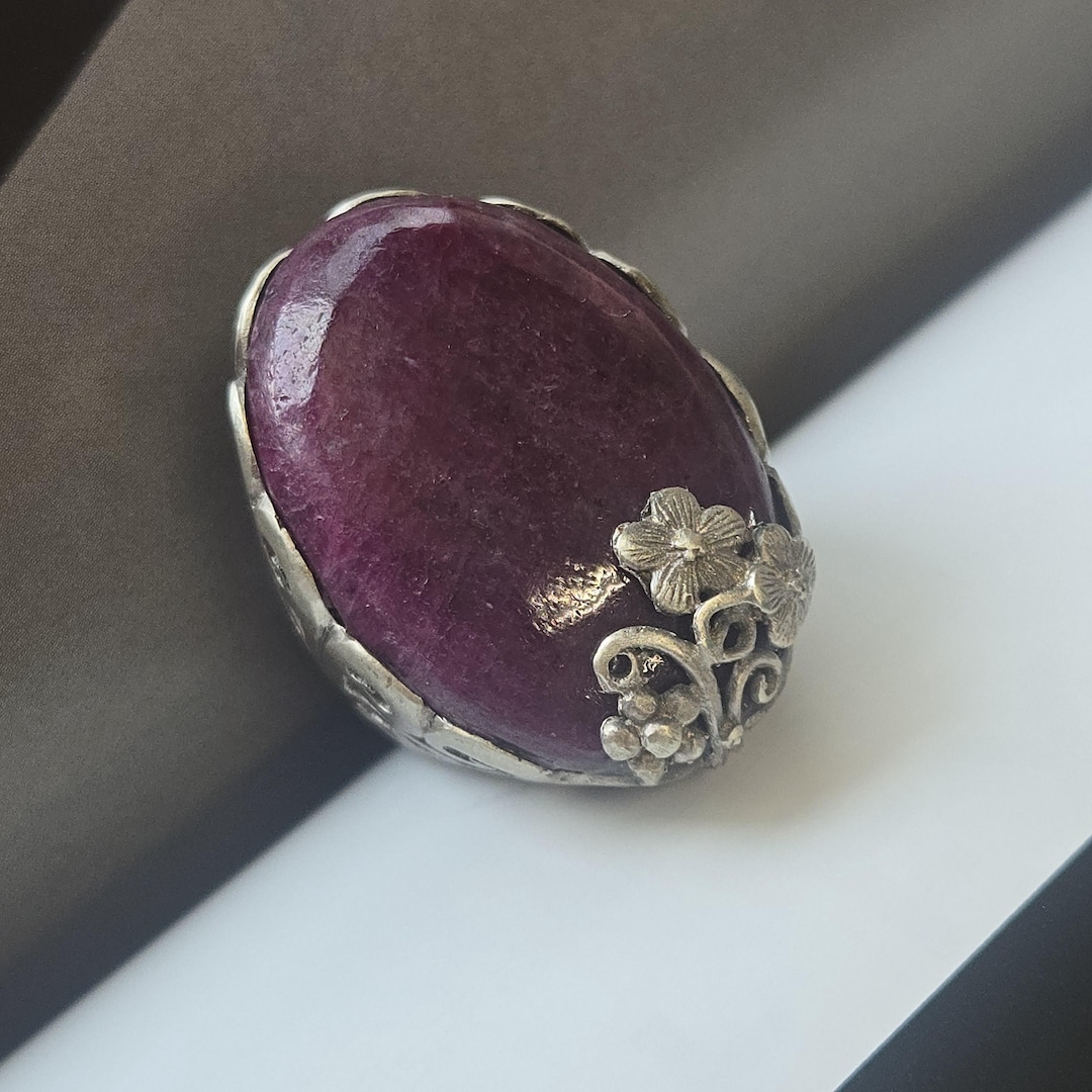 Ruby Zoisite Sterling Silver Ring, Korean Artisan Jewelry - Etsy UK