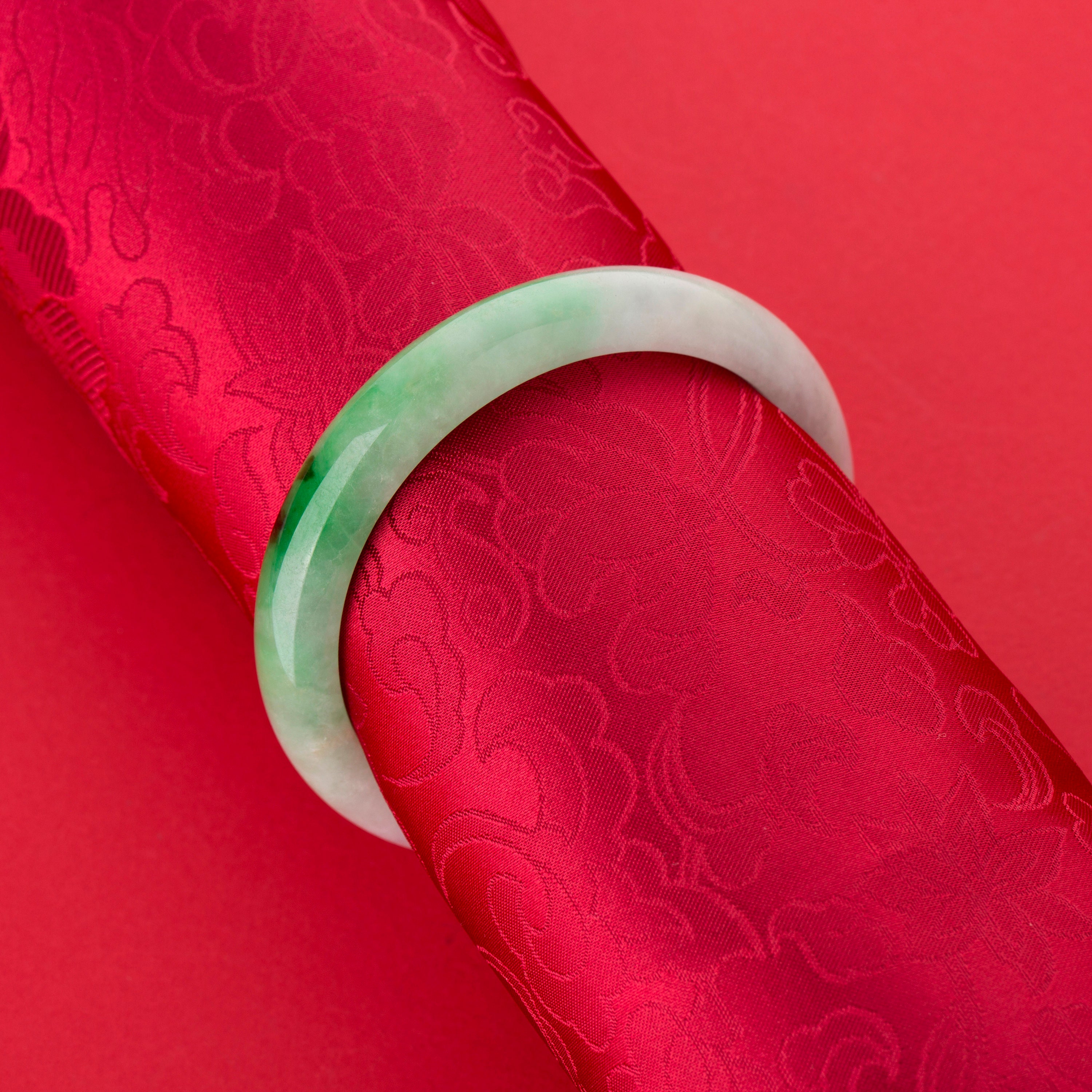 Carved Myanmar Jadeite Bangle Bracelet, Light & Dark Green Jade, 5.5cm ...