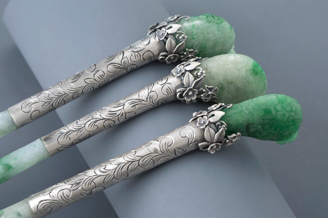 Jade Handcrafted Sterling Silver Binyeo Silver 비녀 Korea Traditional ...