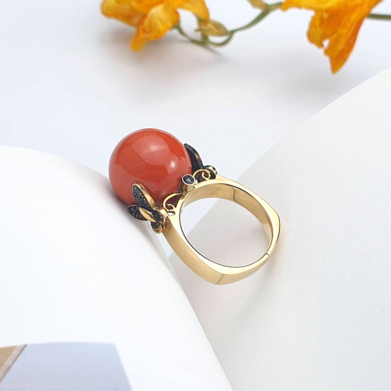 Stuunig Big Natural Coral Ring Gold - Etsy