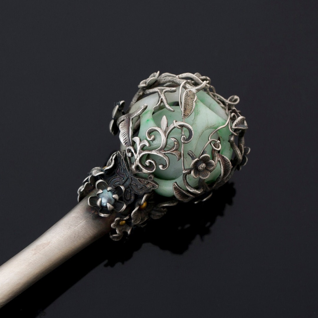 Sterling Silver Jade Binyeo Hairpin | Traditional Korean Hanbok Hair ...