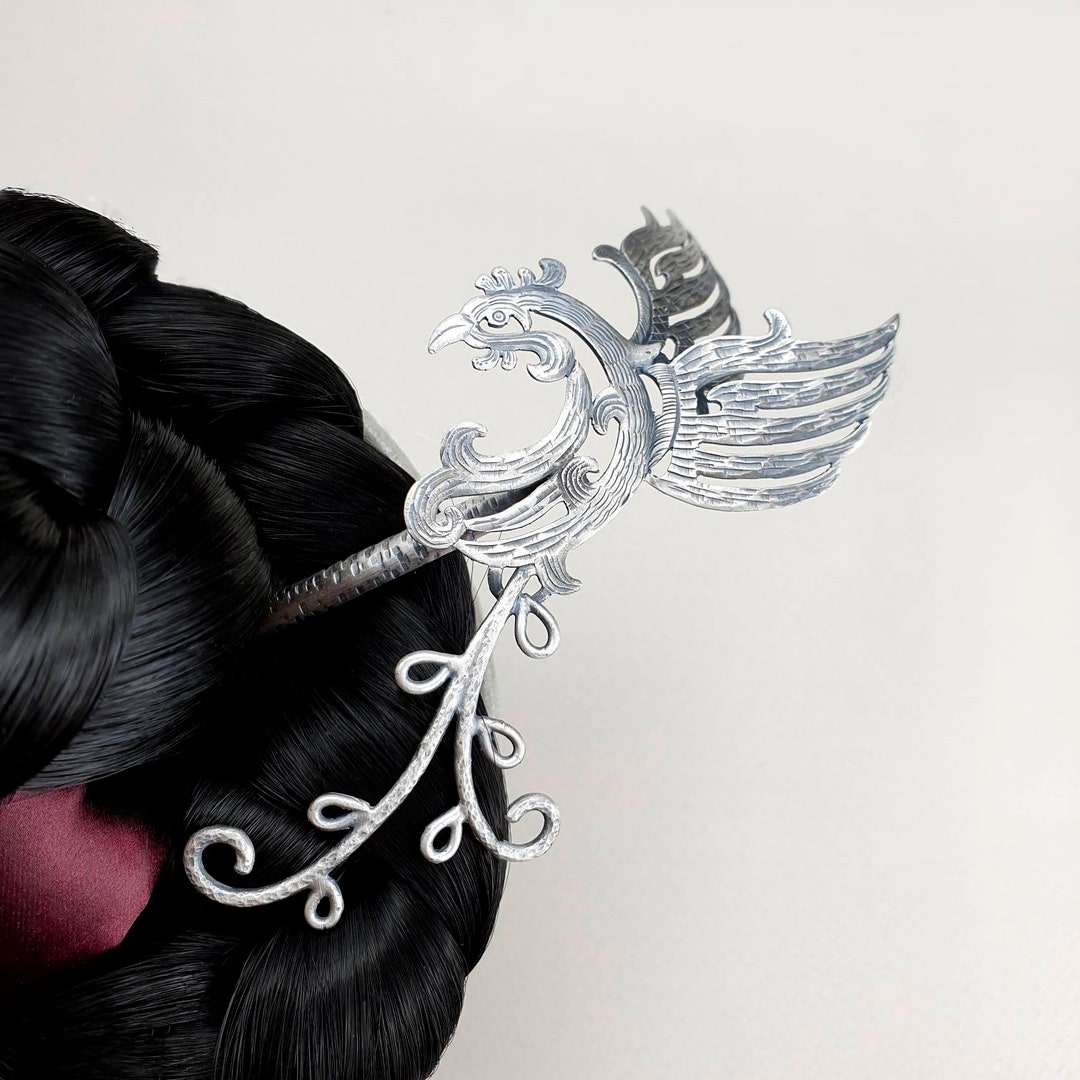 Sterling Silver Phoenix Binyeo Hairpin | Handcrafted Korean Hair Stick ...
