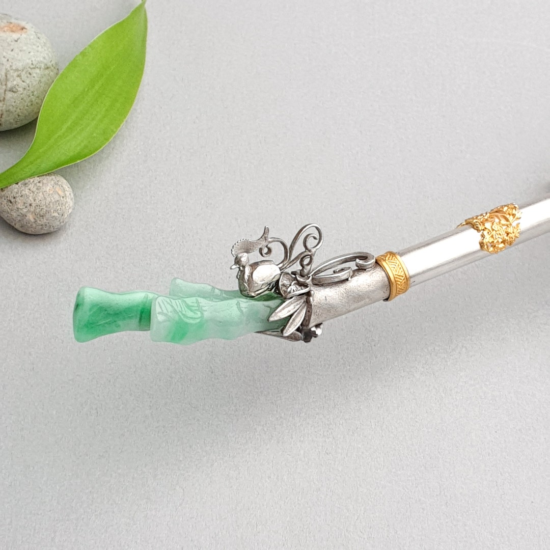 Sterling Silver Binyeo Hairpin: Traditional Korean Jade Hanbok Hair ...