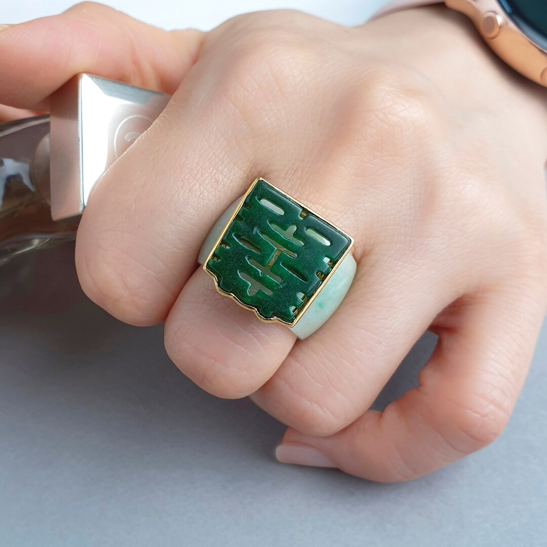 Gemstone Ring Jade Ring, Korean Ring Green Jade Ring Jade Ring Stone ...