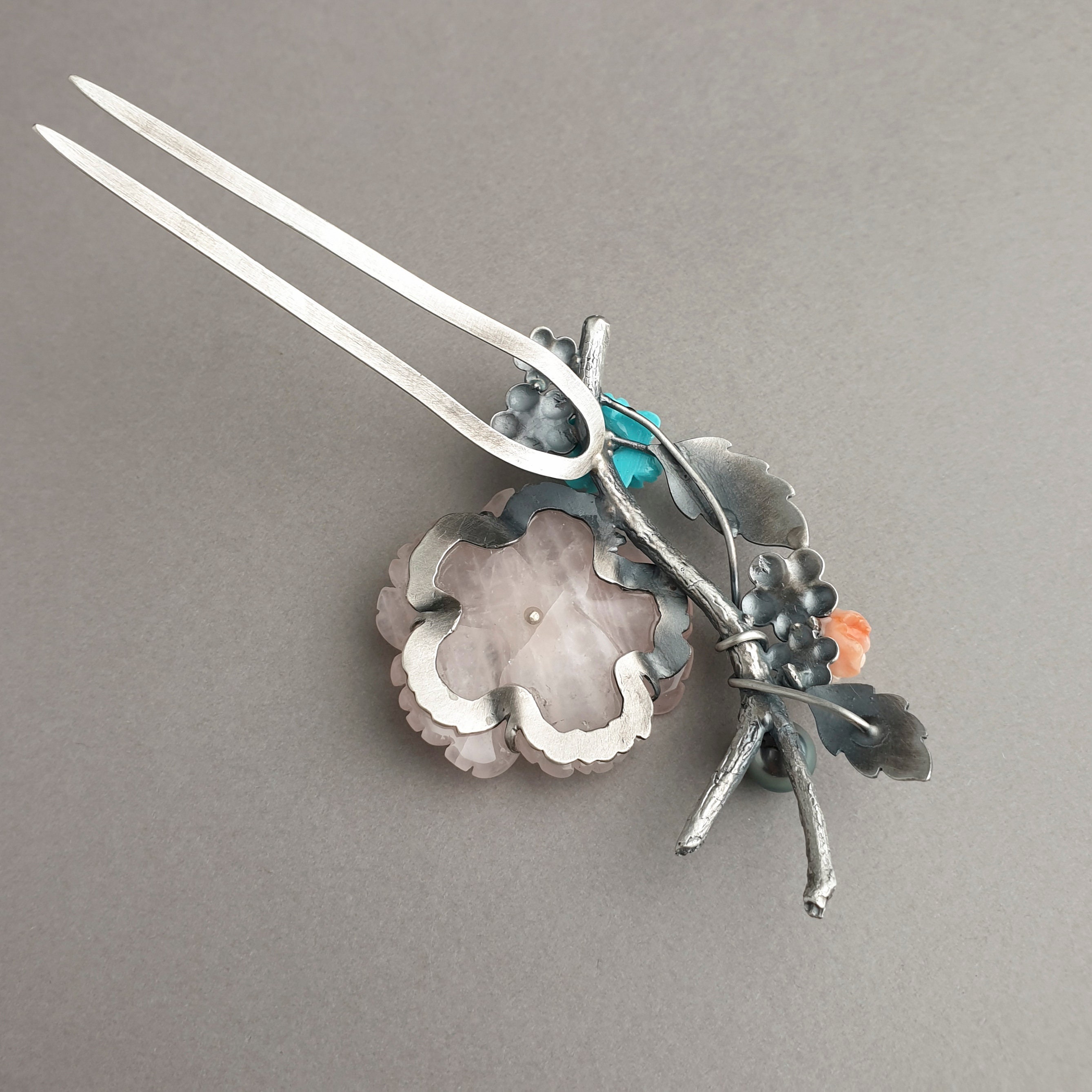 Hanbok hair stick ccessories Pink rose stone korean stick for | Etsy