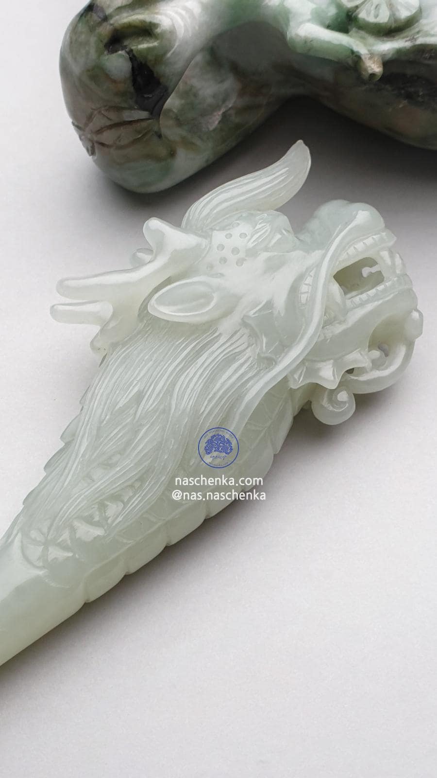 Dragon Handcrafted White Jade Binyeo 비녀 Exquisite Hand-carved Jade ...