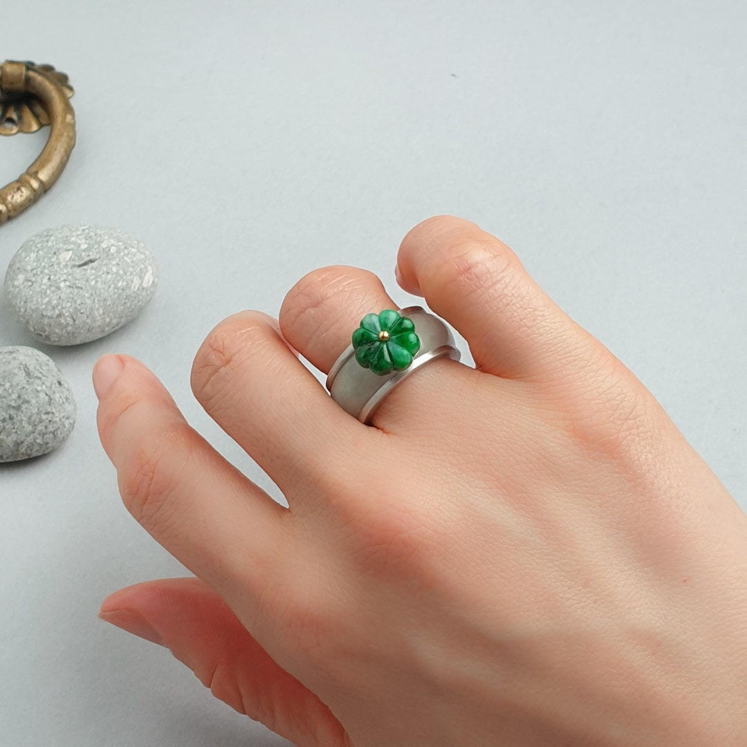 Jade Statement Ring , Green Jade Band Rings, Jade Flower Ring for Women ...