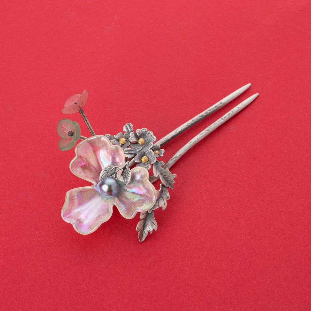 Sterling Silver Hanbok Hair Pin: Korean Binyeo With White Flower - Etsy