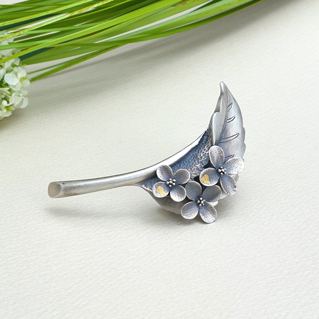 Sterling Silver Flower Clip, Botanical Hair Accessory, Floral Hair Pin ...
