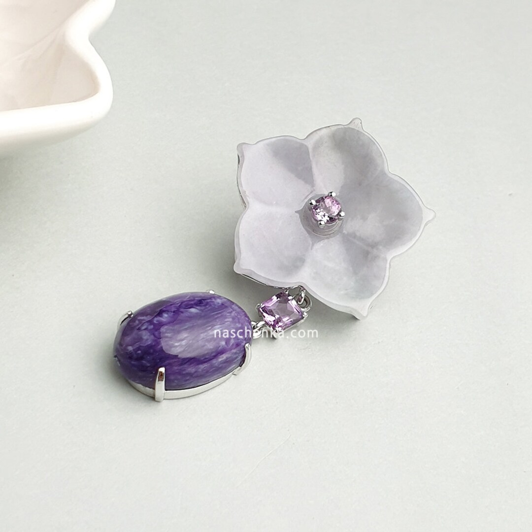 Purple Charoite and Jade Pendant Necklacekorean Fashion Jewelry - Etsy
